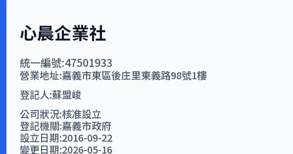 心晨企業社的照片-統編 47501933(嘉義市) 公司登記資料與營業項目詳細圖表