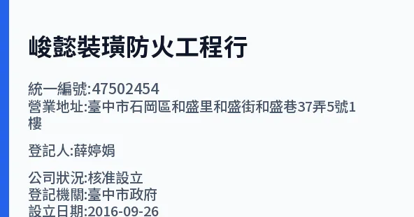 峻懿裝璜防火工程行的照片-統編 47502454(臺中市) 公司登記資料與營業項目詳細圖表