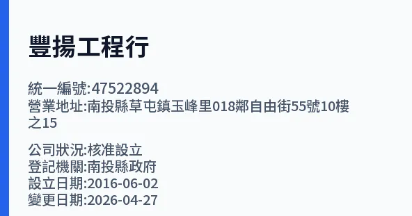 豐揚工程行的照片-統編 47522894(南投縣) 公司登記資料與營業項目詳細圖表