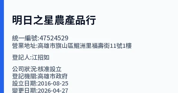 明日之星農產品行的照片-統編 47524529(高雄市) 公司登記資料與營業項目詳細圖表