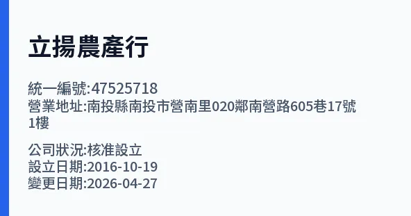 立揚農產行的照片-統編 47525718(南投縣) 公司登記資料與營業項目詳細圖表