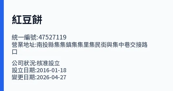 紅豆餅的照片-統編 47527119(南投縣) 公司登記資料與營業項目詳細圖表