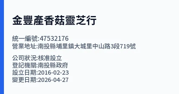 金豐產香菇靈芝行的照片-統編 47532176(南投縣) 公司登記資料與營業項目詳細圖表