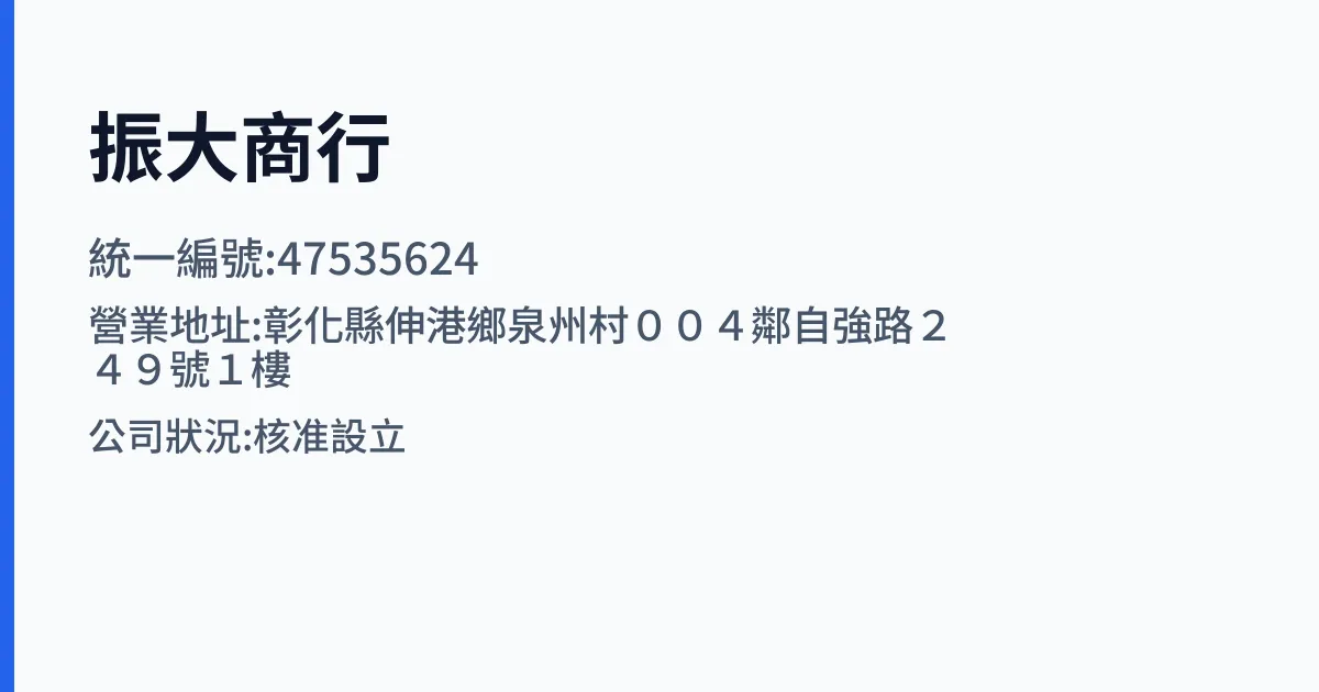 振大商行 - 統編 47535624(彰化縣) 公司登記資料與營業項目詳細圖表