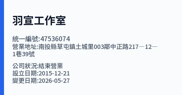 羽宣工作室的照片-統編 47536074(南投縣) 公司登記資料與營業項目詳細圖表