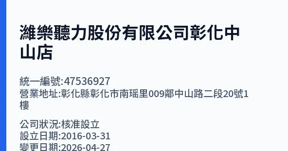 濰樂聽力股份有限公司彰化中山店的照片-統編 47536927(彰化縣) 公司登記資料與營業項目詳細圖表