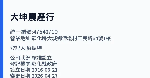 大坤農產行的照片-統編 47540719(彰化縣) 公司登記資料與營業項目詳細圖表