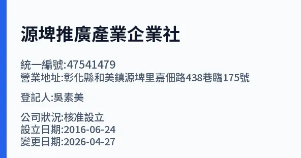 源埤推廣產業企業社的照片-統編 47541479(彰化縣) 公司登記資料與營業項目詳細圖表