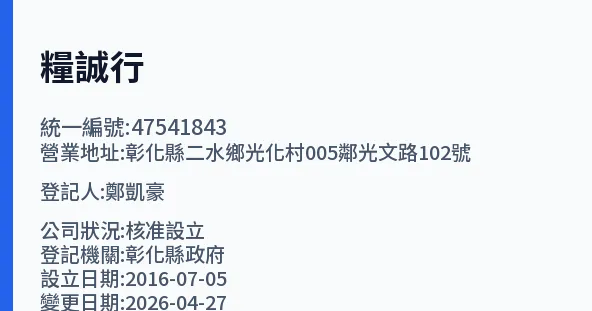 糧誠行的照片-統編 47541843(彰化縣) 公司登記資料與營業項目詳細圖表