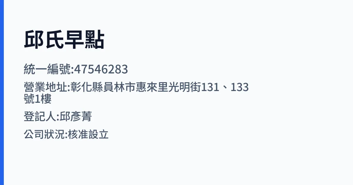 邱氏早點 - 統編 47546283(彰化縣) 公司登記資料與營業項目詳細圖表