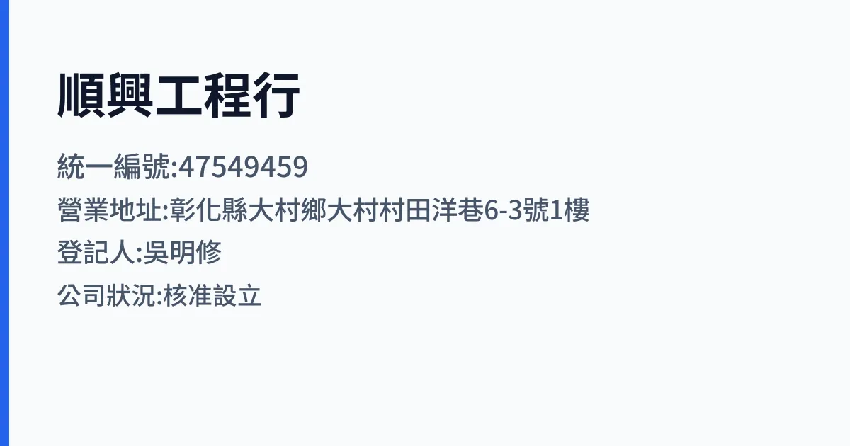 順興工程行 - 統編 47549459（彰化縣） 公司登記資料與營業項目詳細圖表