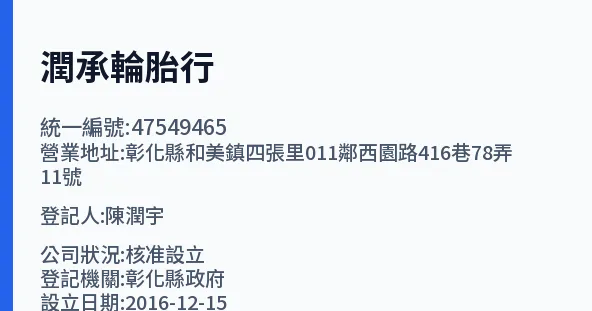 潤承輪胎行的照片-統編 47549465(彰化縣) 公司登記資料與營業項目詳細圖表