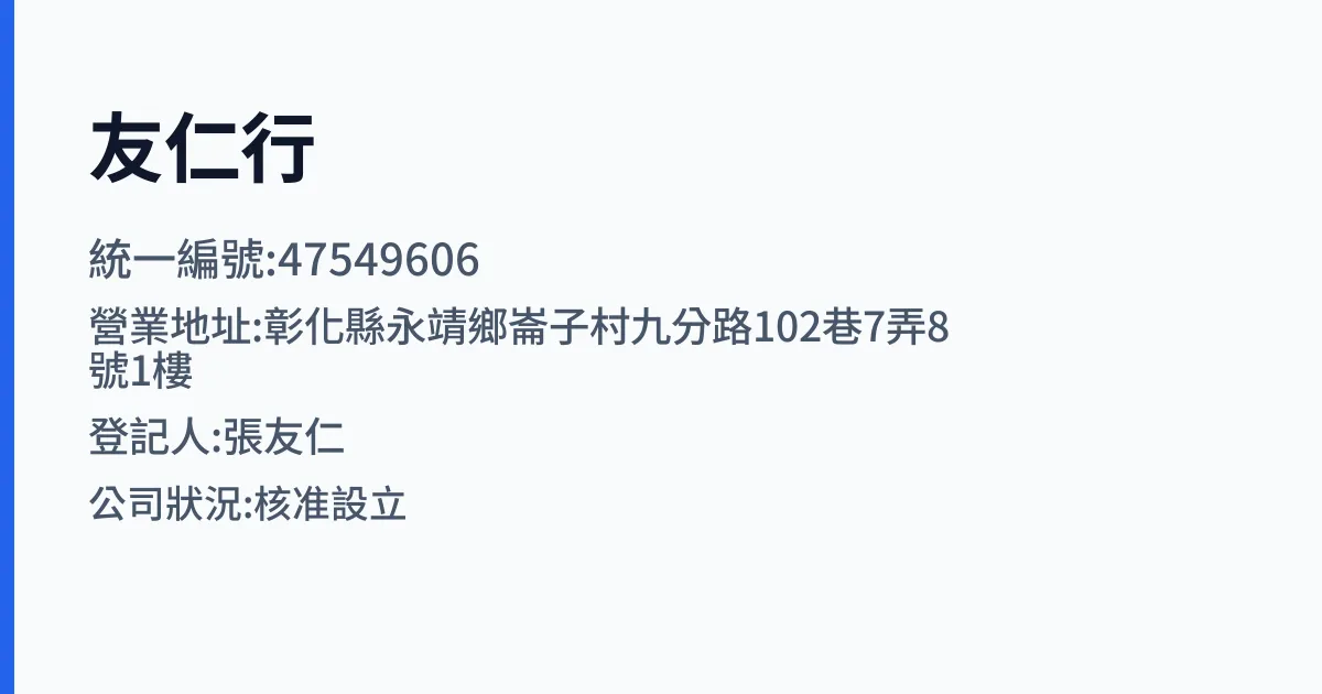 友仁行 - 統編 47549606(彰化縣) 公司登記資料與營業項目詳細圖表