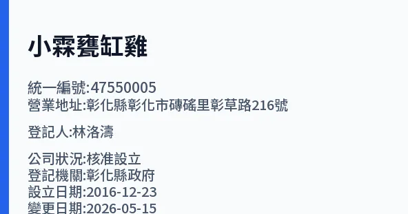小霖甕缸雞的照片-統編 47550005(彰化縣) 公司登記資料與營業項目詳細圖表