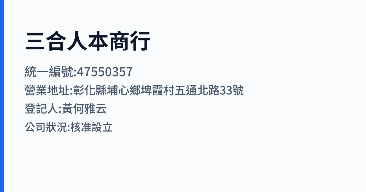 三合人本商行 - 統編 47550357(彰化縣) 公司登記資料與營業項目詳細圖表