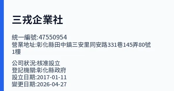 三戎企業社的照片-統編 47550954(彰化縣) 公司登記資料與營業項目詳細圖表
