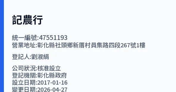 記農行的照片-統編 47551193(彰化縣) 公司登記資料與營業項目詳細圖表