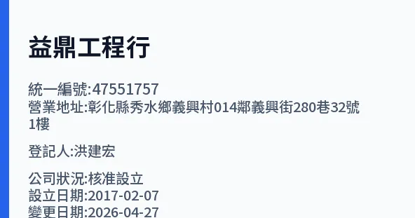 益鼎工程行的照片-統編 47551757(彰化縣) 公司登記資料與營業項目詳細圖表