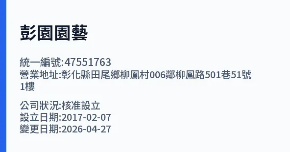 彭園園藝的照片-統編 47551763(彰化縣) 公司登記資料與營業項目詳細圖表