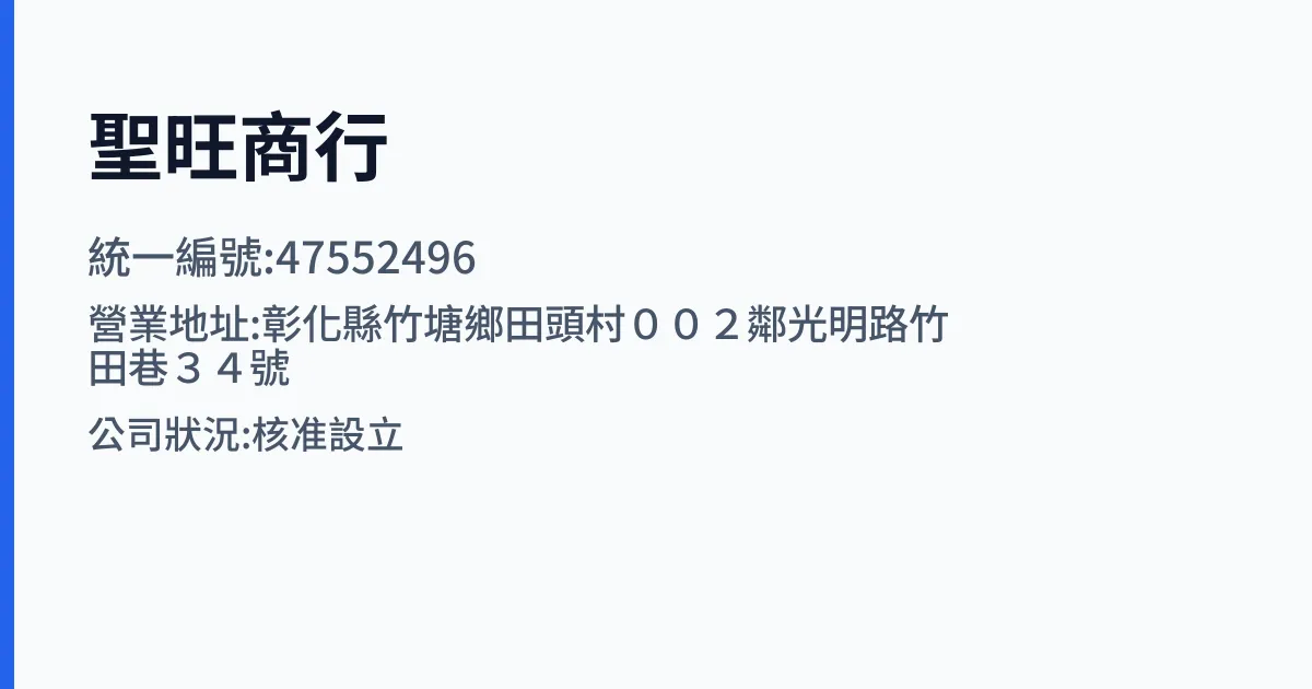 聖旺商行 - 統編 47552496(彰化縣) 公司登記資料與營業項目詳細圖表