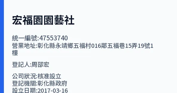 宏福園園藝社的照片-統編 47553740(彰化縣) 公司登記資料與營業項目詳細圖表