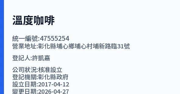 溫度咖啡的照片-統編 47555254(彰化縣) 公司登記資料與營業項目詳細圖表