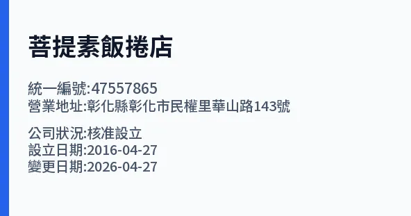 菩提素飯捲店的照片-統編 47557865(彰化縣) 公司登記資料與營業項目詳細圖表