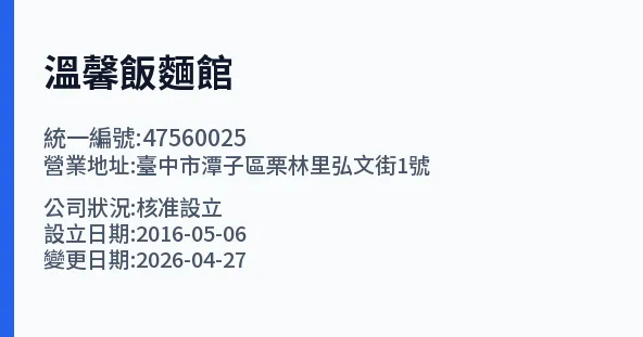 溫馨飯麵館的照片-統編 47560025(臺中市) 公司登記資料與營業項目詳細圖表