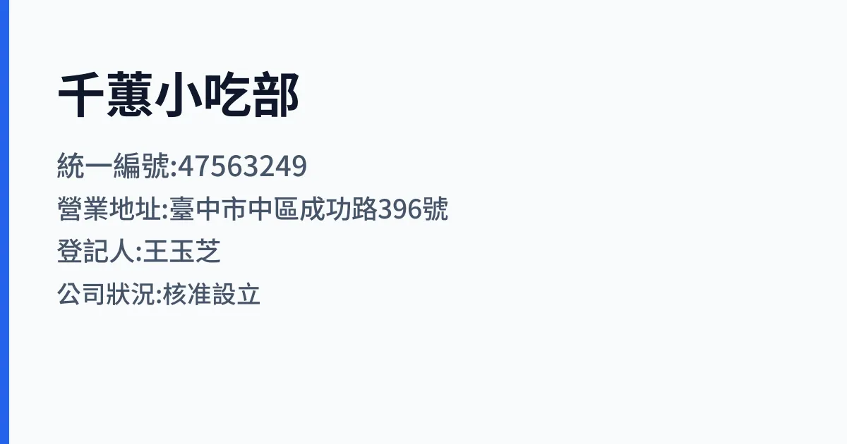 千蕙小吃部 - 統編 47563249(臺中市) 公司登記資料與營業項目詳細圖表