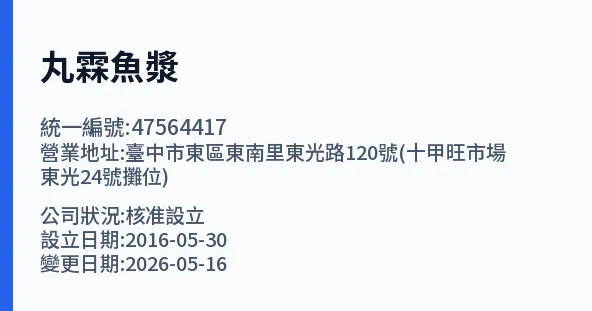 丸霖魚漿的照片-統編 47564417(臺中市) 公司登記資料與營業項目詳細圖表