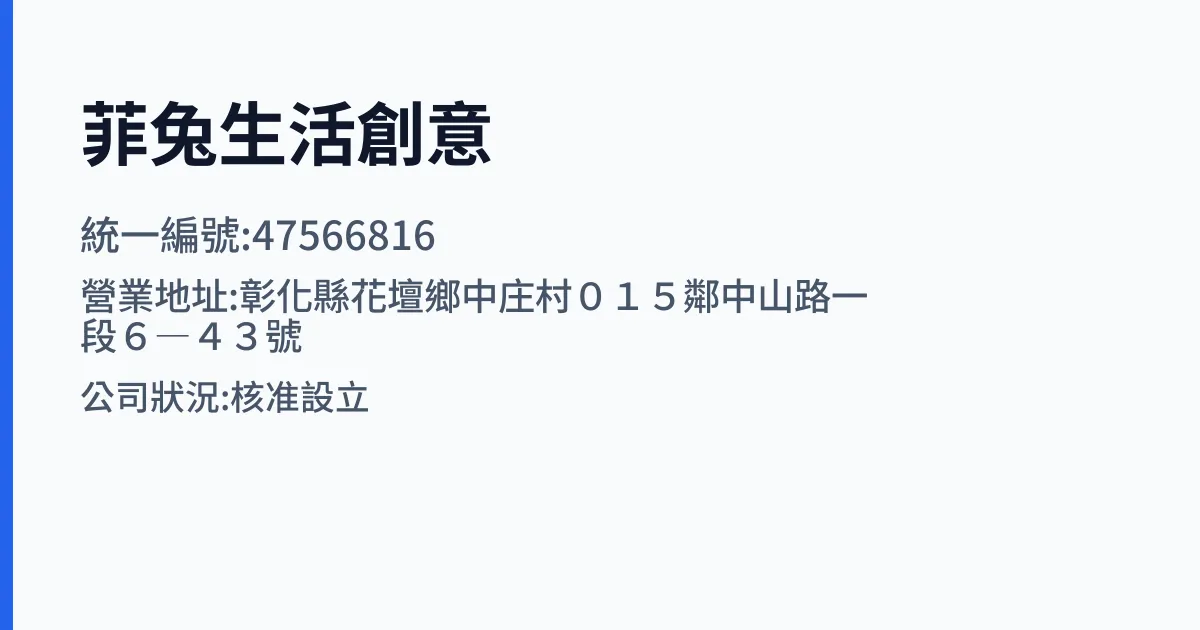 菲兔生活創意 - 統編 47566816(彰化縣) 公司登記資料與營業項目詳細圖表