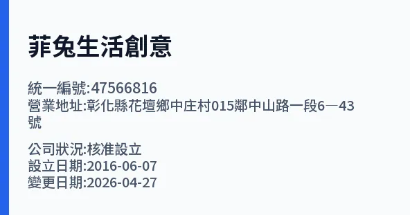 菲兔生活創意的照片-統編 47566816(彰化縣) 公司登記資料與營業項目詳細圖表