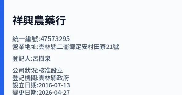 祥興農藥行的照片-統編 47573295(雲林縣) 公司登記資料與營業項目詳細圖表