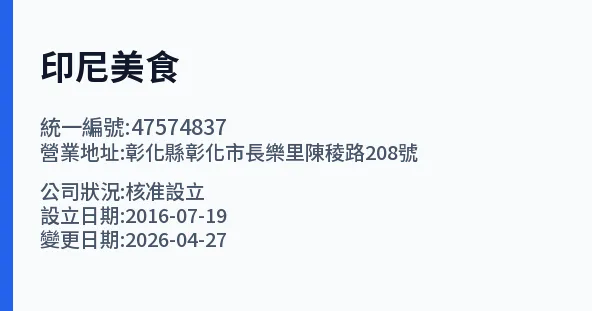 印尼美食的照片-統編 47574837(彰化縣) 公司登記資料與營業項目詳細圖表