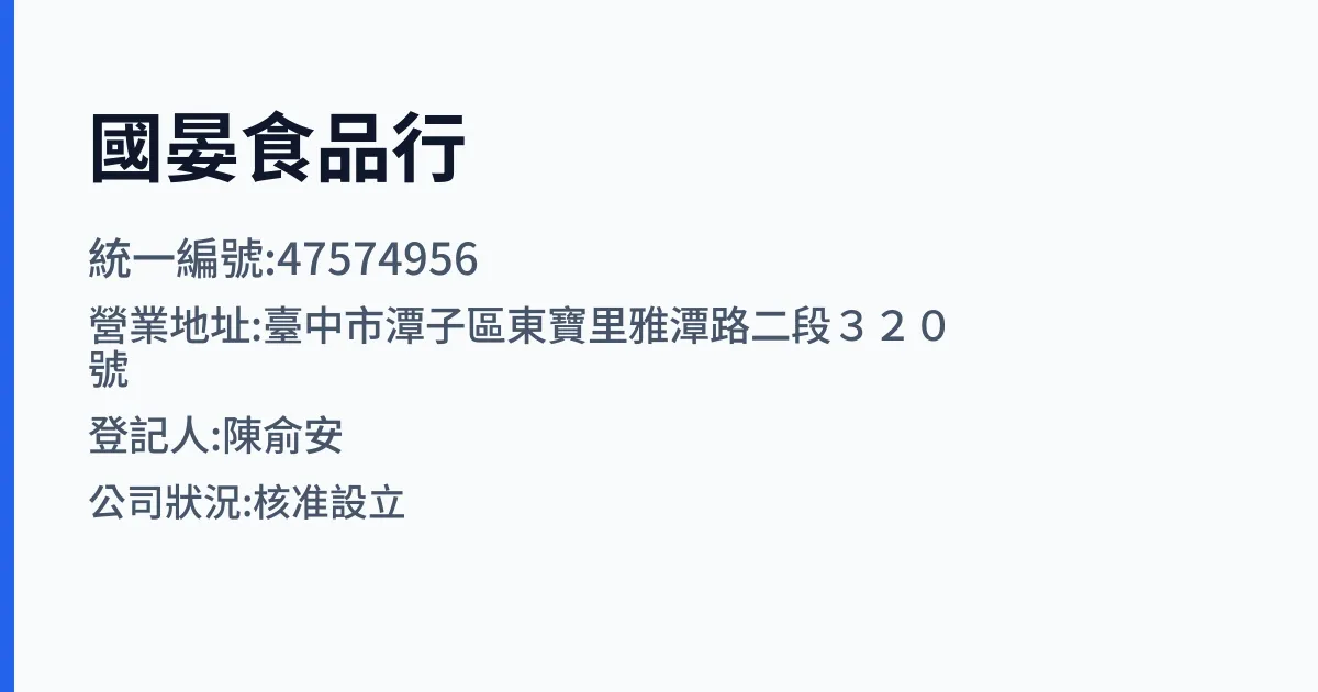 國晏食品行 - 統編 47574956(臺中市) 公司登記資料與營業項目詳細圖表