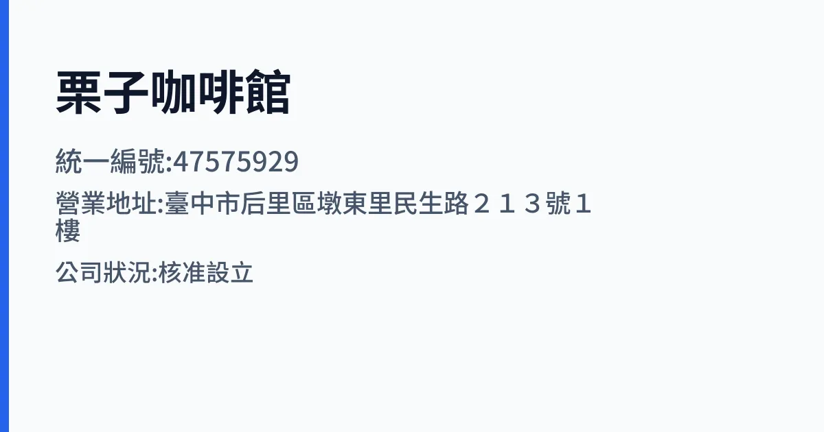 栗子咖啡館 - 統編 47575929(臺中市) 公司登記資料與營業項目詳細圖表