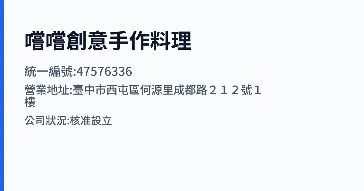 嚐嚐創意手作料理 - 統編 47576336(臺中市) 公司登記資料與營業項目詳細圖表