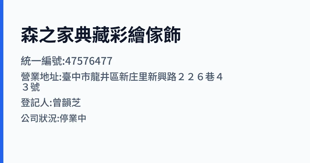 森之家典藏彩繪傢飾 - 統編 47576477(臺中市) 公司登記資料與營業項目詳細圖表