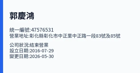 郭慶鴻的照片-統編 47576531(彰化縣) 公司登記資料與營業項目詳細圖表