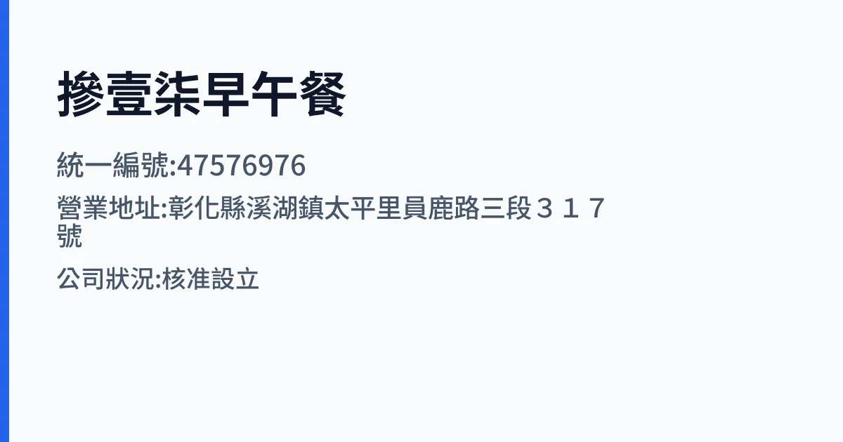 摻壹柒早午餐 - 統編 47576976(彰化縣) 公司登記資料與營業項目詳細圖表
