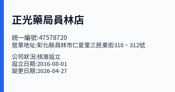 正光藥局員林店的照片-統編 47578720(彰化縣) 公司登記資料與營業項目詳細圖表