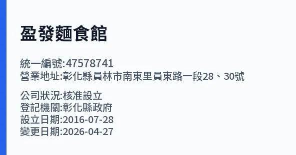 盈發麵食館的照片-統編 47578741(彰化縣) 公司登記資料與營業項目詳細圖表