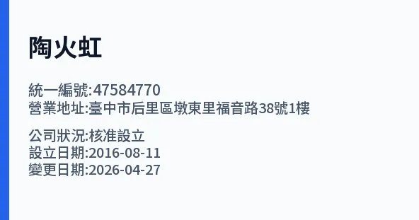 陶火虹的照片-統編 47584770(臺中市) 公司登記資料與營業項目詳細圖表