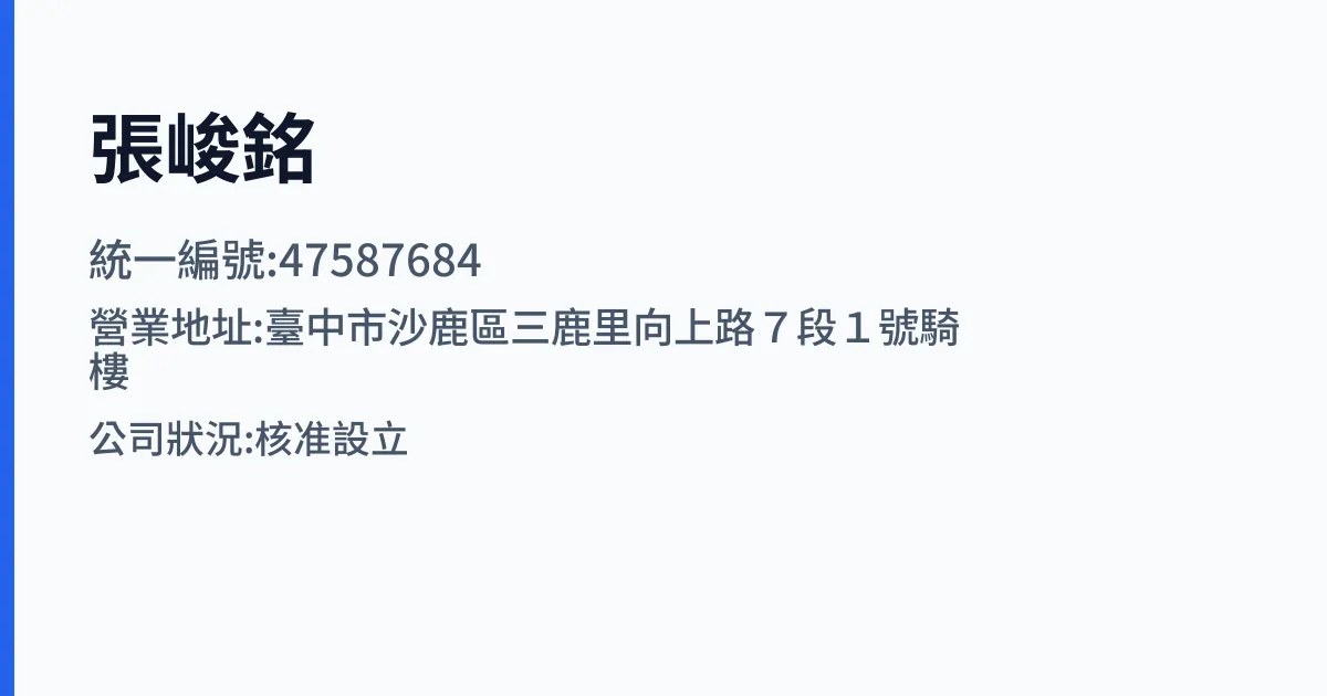 張峻銘 - 統編 47587684(臺中市) 公司登記資料與營業項目詳細圖表