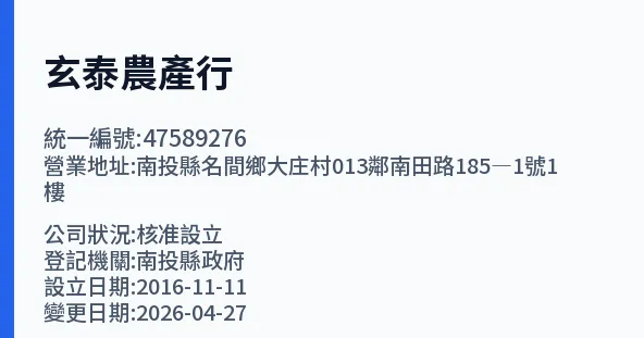玄泰農產行的照片-統編 47589276(南投縣) 公司登記資料與營業項目詳細圖表