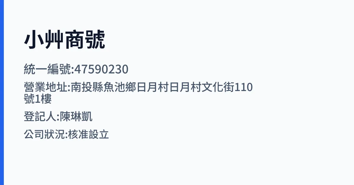 小艸商號 - 統編 47590230（南投縣） 公司登記資料與營業項目詳細圖表