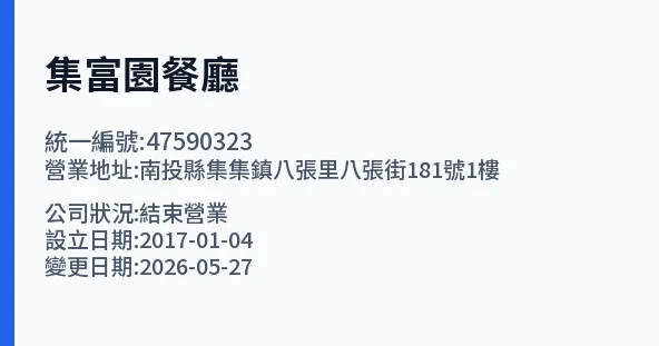 集富園餐廳的照片-統編 47590323(南投縣) 公司登記資料與營業項目詳細圖表