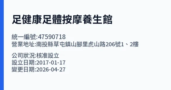 足健康足體按摩養生館的照片-統編 47590718(南投縣) 公司登記資料與營業項目詳細圖表