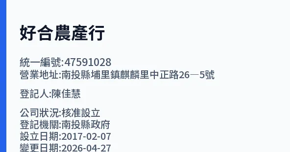 好合農產行的照片-統編 47591028(南投縣) 公司登記資料與營業項目詳細圖表