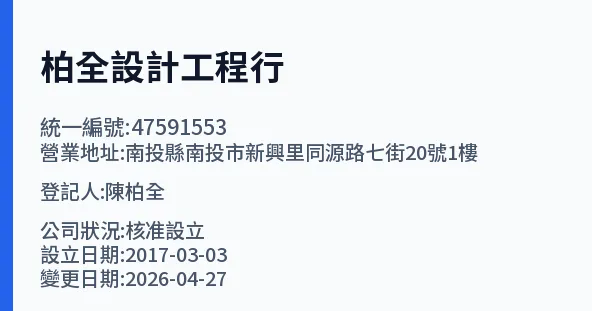 柏全設計工程行的照片-統編 47591553(南投縣) 公司登記資料與營業項目詳細圖表